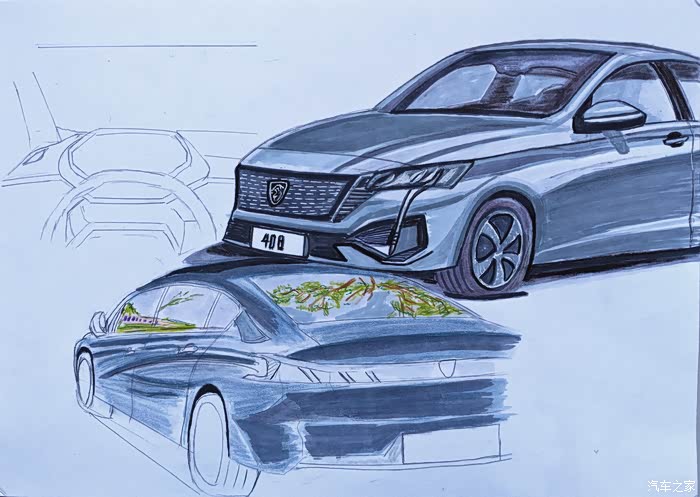 【图】【晨风手绘】紧凑型小狮王，手绘标致408 罗曼尼版_汽车插画论坛_汽车之家论坛