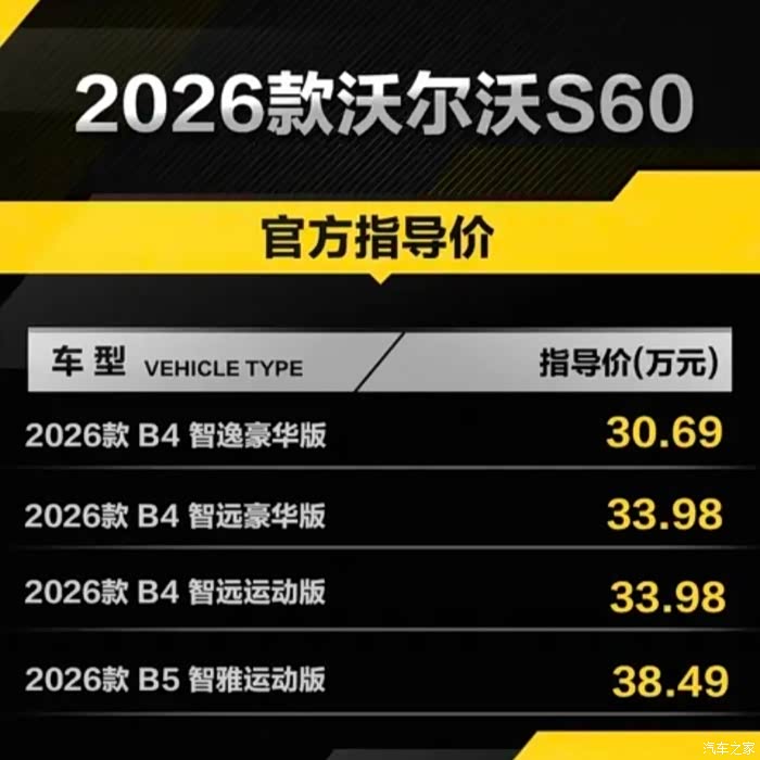 【图】2026款沃尔沃S60上市，30.69万起售，对标奥迪A4L_沃尔沃S60论坛_汽车之家论坛