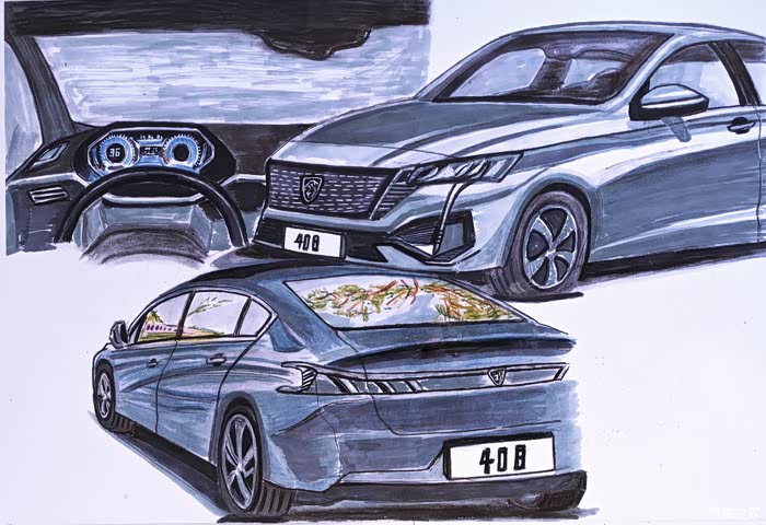 【图】【晨风手绘】紧凑型小狮王，手绘标致408 罗曼尼版_汽车插画论坛_汽车之家论坛